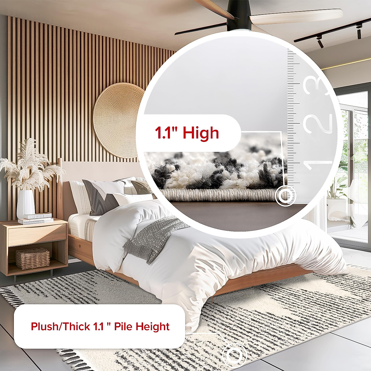 nuLOOM Bria Moroccan Shag Tasseled Area Rug - 8x10 Shag Area Rug Modern/Contemporary Off-White/Charcoal Rugs for Living Room Bedroom Dining Room Nursery