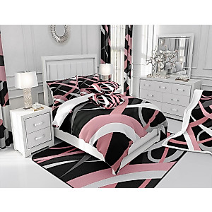 Feelyou Pink Black Grey White Living Room Rugs for Girls Kids Area Rug 3x5 Stripes Accent Rugative Geometric Indoor Floor Mat Modern Striped Art Decorative Rug