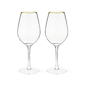 Twine Gilded Wine Glasses Drinking Set, Gold Rimmed Wine Glass Set, Stemmed Wine Drinking Glasses Set, Wine Accessories, Glassware Set, Set of 2, 14oz