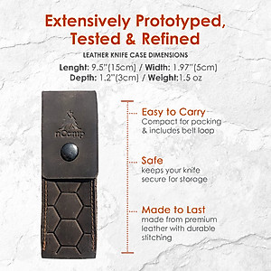 nCamp - Knife Case Leather Belt Sheath, Folding Knife Sheath for Belt, Premium Leather Knife Covers or Sleeves w/Belt Loop, Santoku or Chef Knife Sheath, 15 x 5 cm