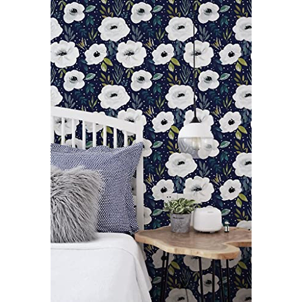 HAOKHOME 93245-3 Peel and Stick Floral Wallpaper Home Decor Removable Navy/White/Blue Vinyl Self Adhesive Mural 17.7in x 9.8ft