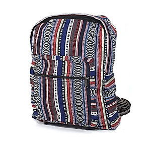 Unisex Blue Woven Cotton Ethnic Hippie Backpack or Daypack By Original Collections