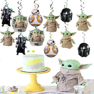 30Set Galaxy Wars Double-sided Foil Hanging Swirls The Mandalor Birthday Party Supplies Outer Space Galaxy Wars The Child Alien Party Decoration Supplies for Kids Birthday Party Baby Shower