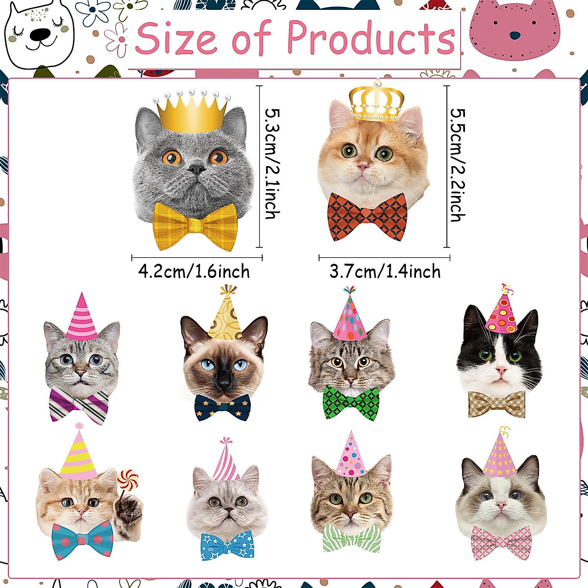 Wxiben Cat Birthday Party Decorations - 40PCS Cat Cupcake Toppers Decor Cute Cat Birthday Cake Decorations Supplies Kitten Pet Cupcake Toppers for Birthday Party Baby Shower Cats Face Cake Toppers