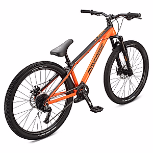 Mongoose Fireball Dirt Jump Mountain Bike, 26-Inch Wheel, 9-Speed Drivetrain, Front Suspension, Mechanical Disc Brakes, Orange