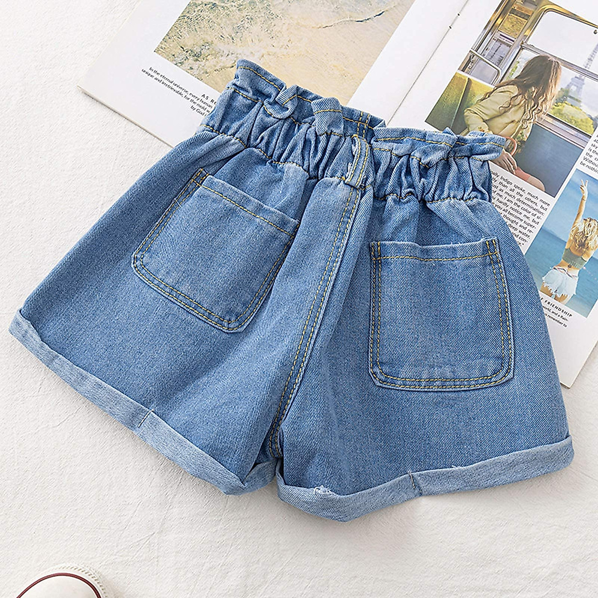Moru Toddler Baby Girls Casual Denim Shorts Summer High Waisted Jeans Short (Blue, 12-24 Months)