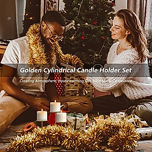 Golden Cylindrical Candle Holder Set (6 Piece Set) Metal Candle Holder Holder, Used for Table Decoration, Home Decoration, Wedding