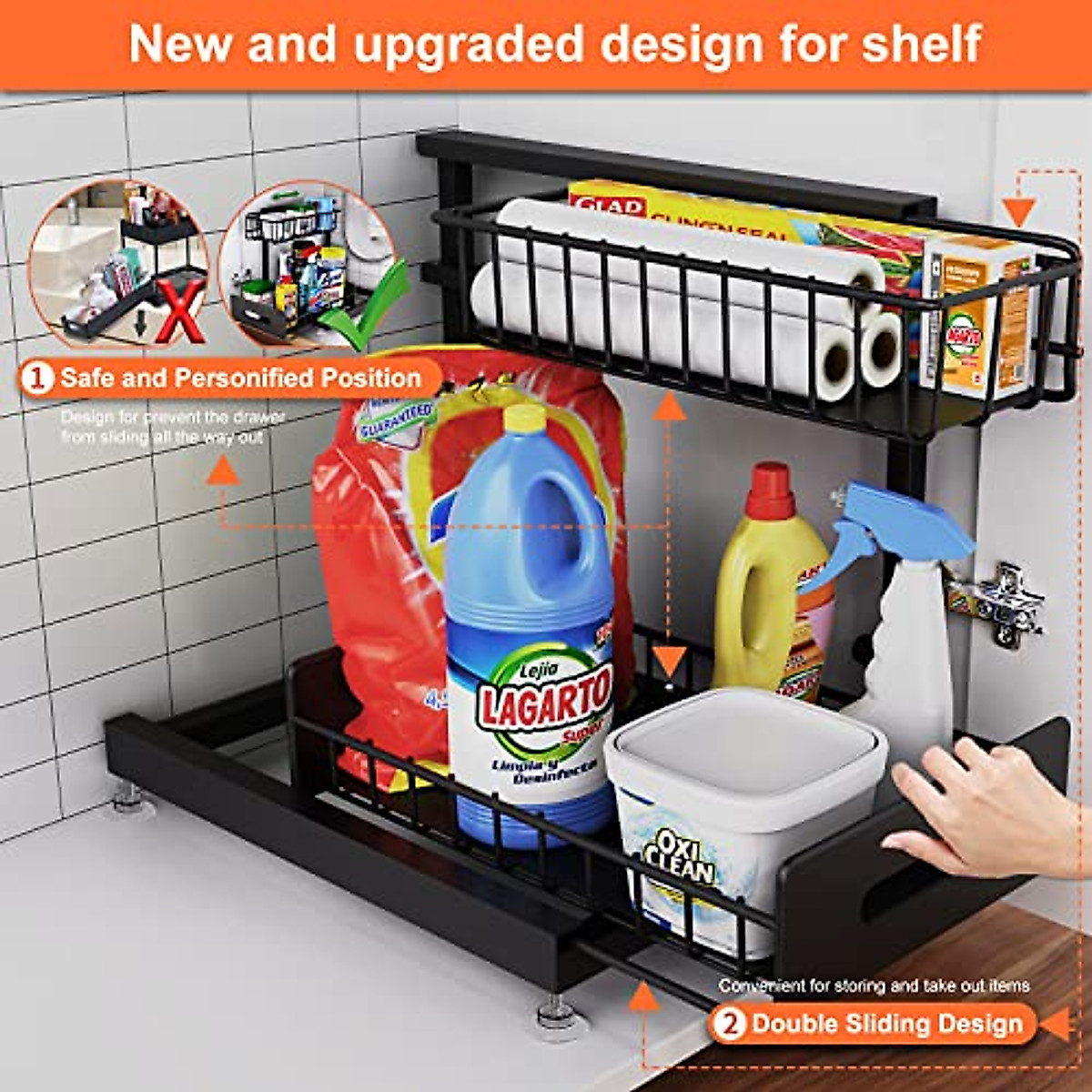 Under Sink Organizer,Pull Out Cabinet Organizer 2 Tier Slide Out Sink Shelf Cabinet Organizer and Storage,Adjustable Metal Under Counter Organizers Multi-Use for Under Kitchen Bathroom Organization