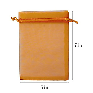 UBGBHO Pack of 100 Organza Gift Bags 5x7 Inch Orange Drawstring for Baby Shower,Christmas,Birthday,Party Favors,Wedding,Room Decor Sheer Fabric Cute Presents Pull String Sachet for Jewelry,Cookie,Coin