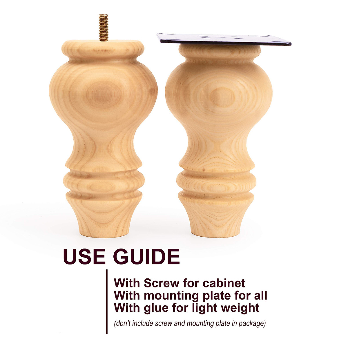 decorluxes Wood Legs for Furniture Set of 4 Kallax Legs Short Table Legs Coffee Table Legs Dresser Legs Set of 4 Bun Feet Gold Natural Woden Things (5 in with Mounting Plates)