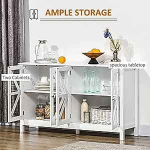 HOMCOM Sideboard, Buffet Cabinet with Tempered Glass Doors and Adjustable Storage Shelf, Credenza, White