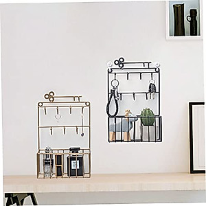 FUNOMOCYA Wall Hanging Shelf Storage Rack with Hooks Wall Mount Shelves Multifunctioanl Storage Hanging Shelf Wire Storage Baskets Pot Rack Hooks Kitchen Wall Storage Basket Black