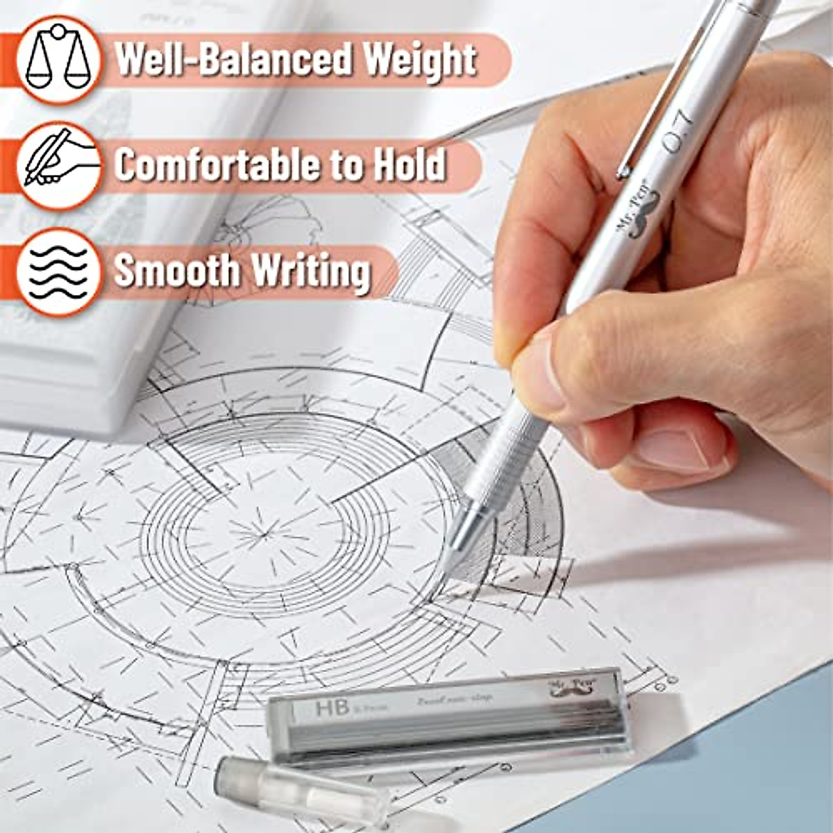 Mr. Pen- Mechanical Pencil, Metal, 0.7mm, Drafting Pencil, Metal Mechanical Pencils, 0.7 Mechanical Pencils, Metal Pencil, Drawing Pencil, Mechanical Pencil Pack