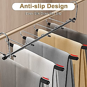 Pants Hangers Space Saving Stainless Steel, Non-Slip, No Installation, Jean Hangers,Closet Space Saving Magic Pants Hangers Pants Organizer (2 Pack)