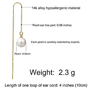 Cowlyn Pearl Tassel Threader Earrings 925 Sterling Silver Long Drop Dangle Ear Line Eardrop Piercing Hypoallergenic Jewelry for Women