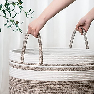 CHICVITA Large Woven Rope Laundry Basket, Baby Storage Basket for Blankets, Clothes, Toys, Towels, Pillows, Shoes, Decorative Jute Basket for Living Room, 21.7 x 13.8 inches, 83L White & Brown