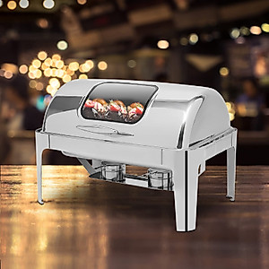 Roll Top Chafing Dish Buffet Set,Professional Chaffing Server Set Commercial Chafers for Catering,Rolling Buffet Servers and Warmers for Parties Warming Tray 25.20x18.11x17.32in