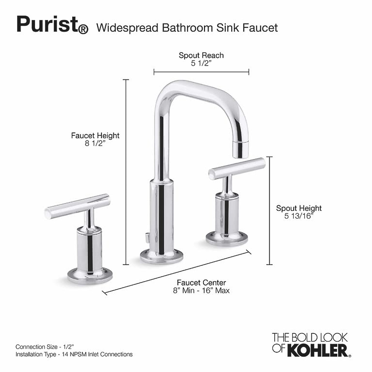 KOHLER K-14406-4-2MB Purist Bathroom Sink Faucet, Widespread Low Lever Handles and Low Gooseneck Spout, Vibrant Brush Moderne Brass