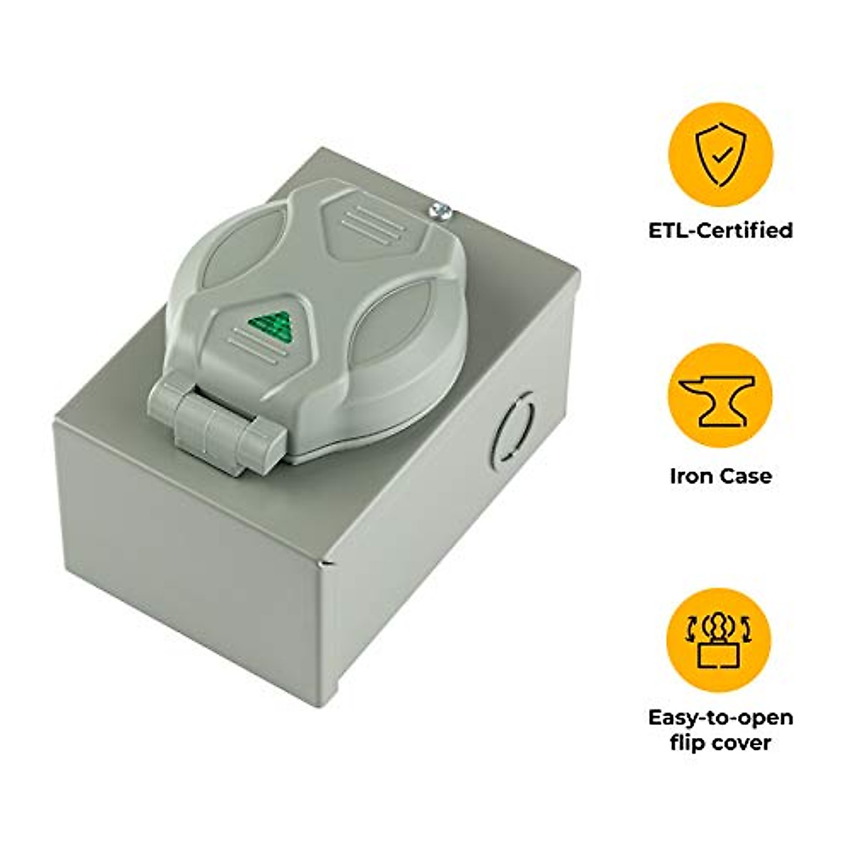 Halotronics Indoor/Outdoor 3-Prong Generator Power Inlet Box 30-Amp L5-30, 125V - Illuminated Clamshell - Latest Model