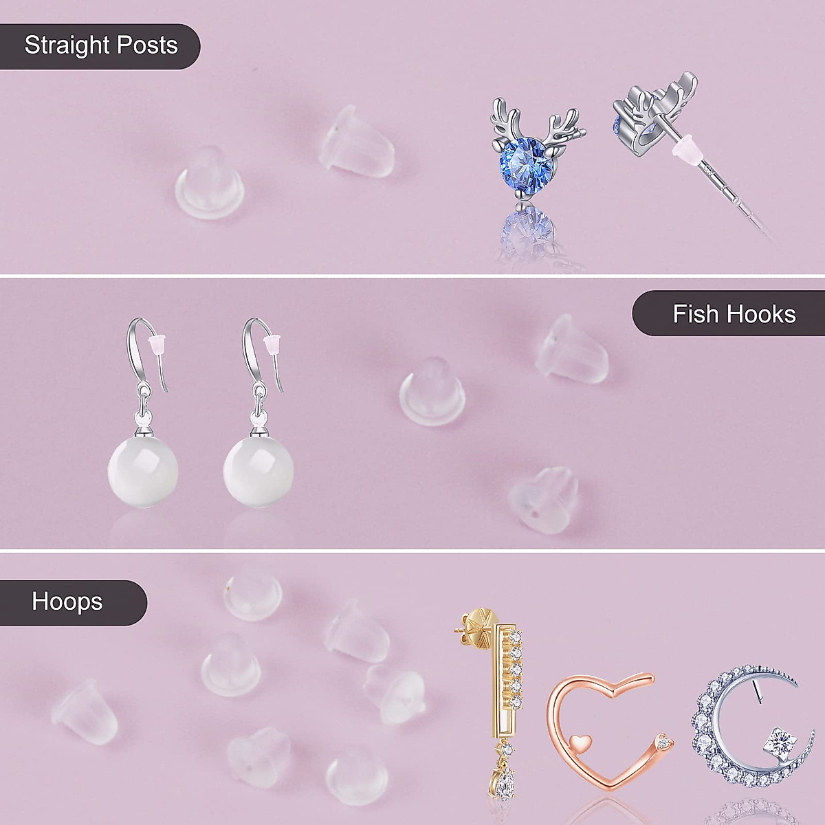 Silicone Earring Backs, 1200pcs Earring Backings Rubber, Soft Clear Ear Back Pads Backstops Bullet Clutch Stopper Replacement for Earring Studs Hoops, Diameter 4mm