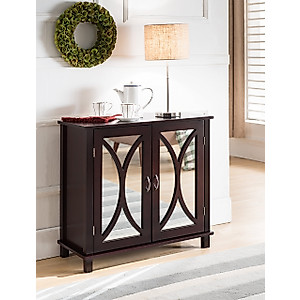 King Brand Marietta Espresso Wood Entryway Console Sofa Table, Mirrored Doors
