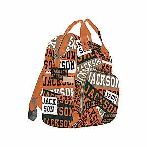Customized Diaper Bag Backpack, Black and Orange Name Personalized Backpack with Text Mommy Nappy Baby Bag Shoulders Bag Casual Daypack Daycare Bag Travel Bag for Dad Mom