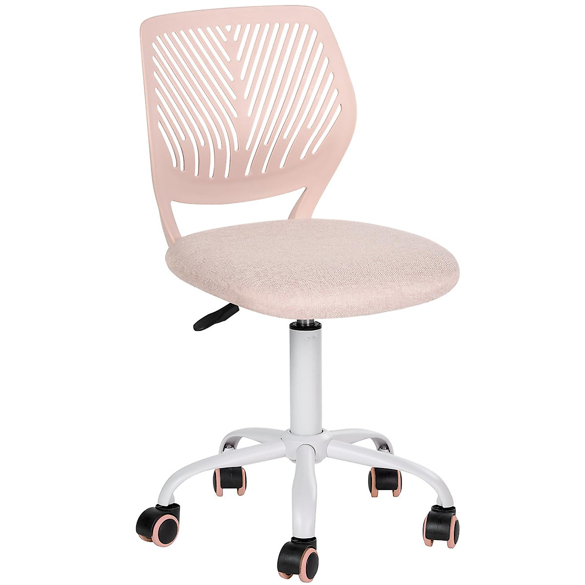 Desk Chair Small Armless, Comfy Home Office Chair with Fabric Seating Cushion and Plastic Low-Back, Adjustable Swivel Study Computer Task Chair for Student Children Kids with Rolling Wheels, Pink