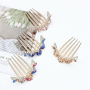 Lawie 4 Pack Luxury Jeweled Gems Crystal Rhinestone Sparkly Glitter Metal Side French Hair Combs With Long Teeth Slide Hairpins Barrettes Twist Bun Chignon Thick Hair Holder Accessories for Women Girl