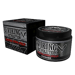 Viking Revolution Extreme Hold Pomade for Men – Style & Finish Your Hair - Extra Firm,Strong Hold & High Shine for Men’s Styling Support - Water Based Male Grooming Product is Easy to Wash Out, 4oz