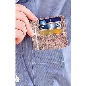 HOTCOOL Card Holder Wallet Front Pocket Minimalist Leather With RFID Blocking Wallet for Men & Women, Glitter Rose