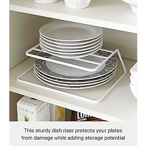 Yamazaki Home Dish Shelf Organizer & Storage for Kitchen Cabinets | Steel | Riser, One Size, White