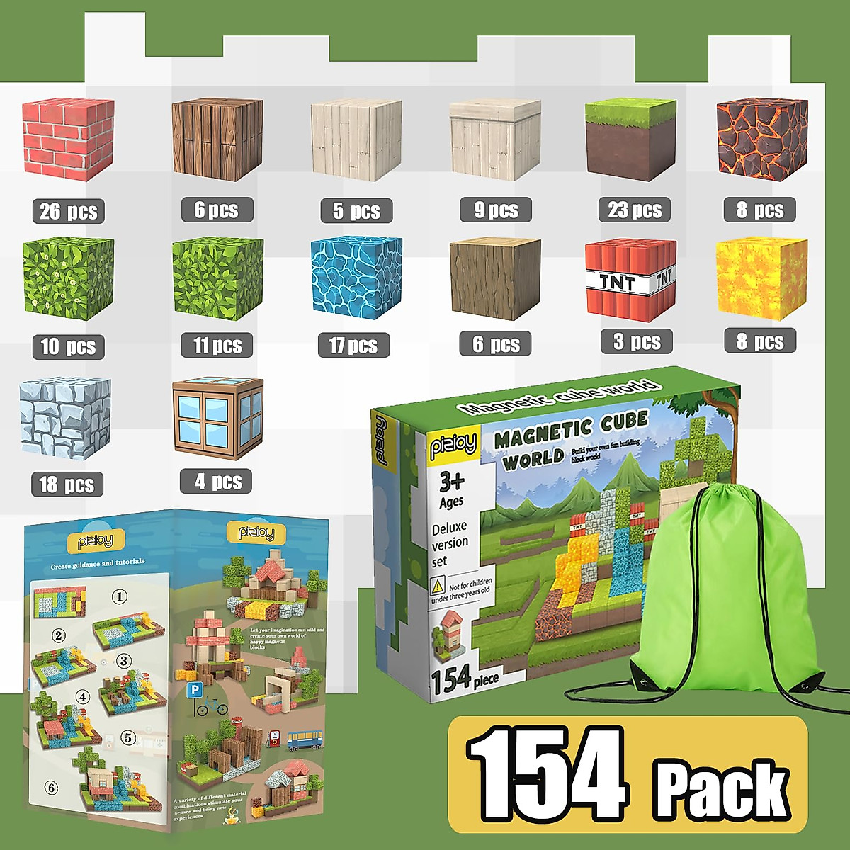 154pcs,Magnetic Building Blocks,Gifts for 3+ Children, Fidget Cubes Construction Toys,STEM Montessori Sensory Toys for Toddlers Gifts for 3+ Years Old Girls Boys