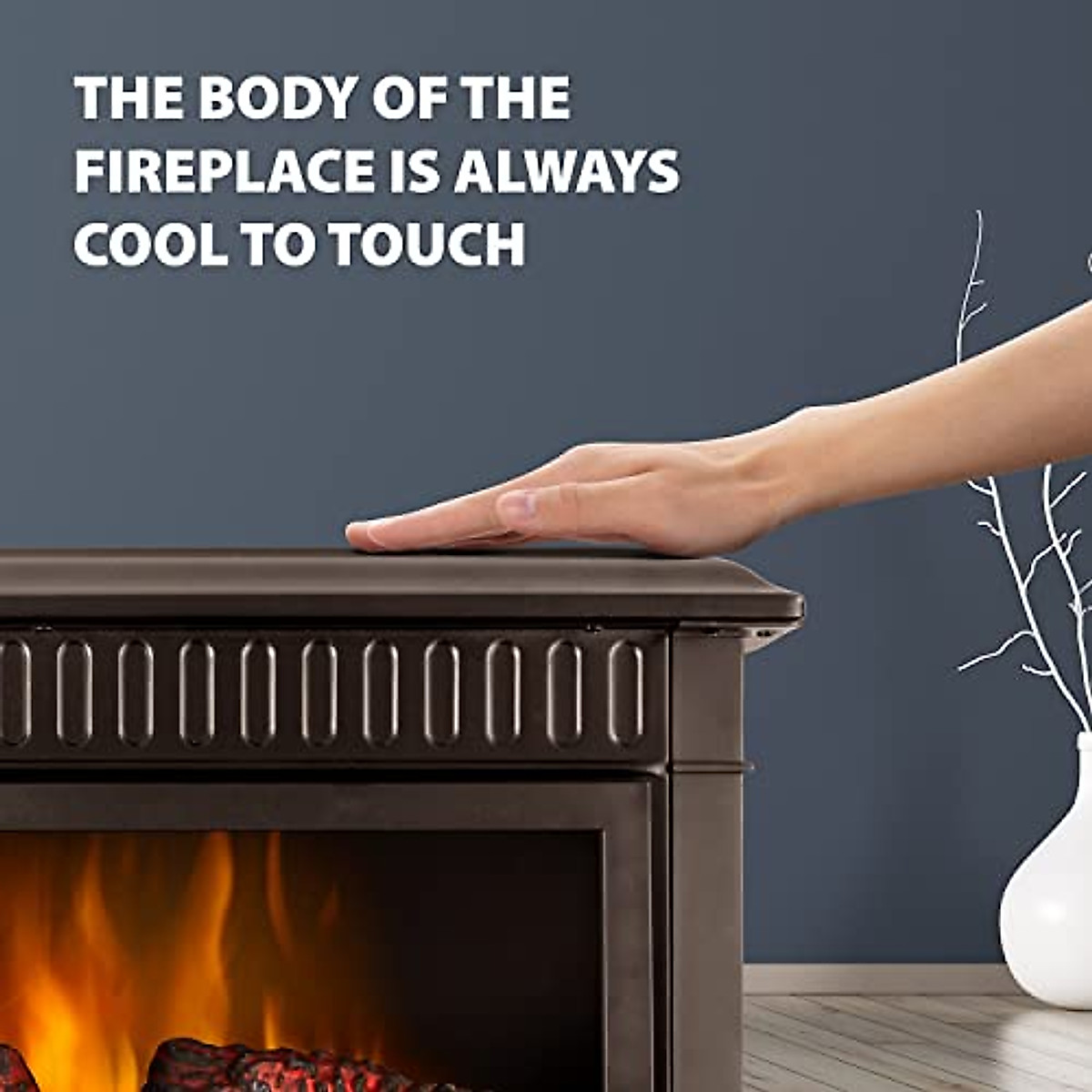 25 inch Electric Fireplace Heater Portable for Indoor, Living Room, Large Room, Logs with Lights, 3D Flame Effects, Adjustable Brightness, Timer, Remote Control,1400W Brown