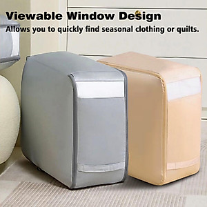 Dannir Clothes Storage Bag, Ultra Space Saving Self Compression Organizer for Blanket, Quilt, Pillow, X-Large Zipper Comforter Storage Bags with Mesh Window, Home Essentials, Cream