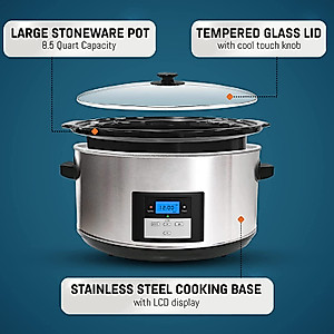 8.5-Quart Digital Programmable Slow Cooker - Adjustable Temp, Entrees, Stews & Dips
