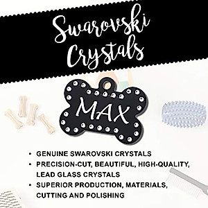 Custom Engraved Pet ID Tags with Swarovski Crystal - 1.5" Long x 1" Tall, Anodized Aluminum, Bone Shape, Purple