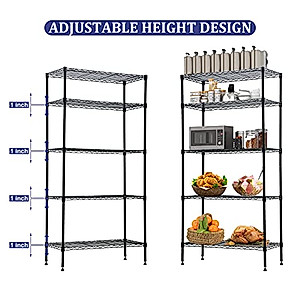 5 Tier Storage Shelves, 1250 Lbs Capacity Heavy Duty Wire Shelving Unit, NSF Metal Shelf, Adjustable Storage Rack for Garage Pantry Kitchen Office Laundry- 14" D X 36" L X72 H, Black