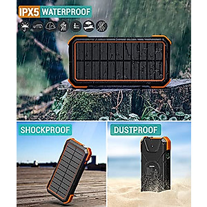 BLAVOR Solar Power Bank, PD18W QC3.0 Fast Charging 10W Wireless Charger 20000mAh Solar Powered Powerbank with Type C Input/Output, IPX5 Waterproof, Camping Flashlight, Compass, Carabiner