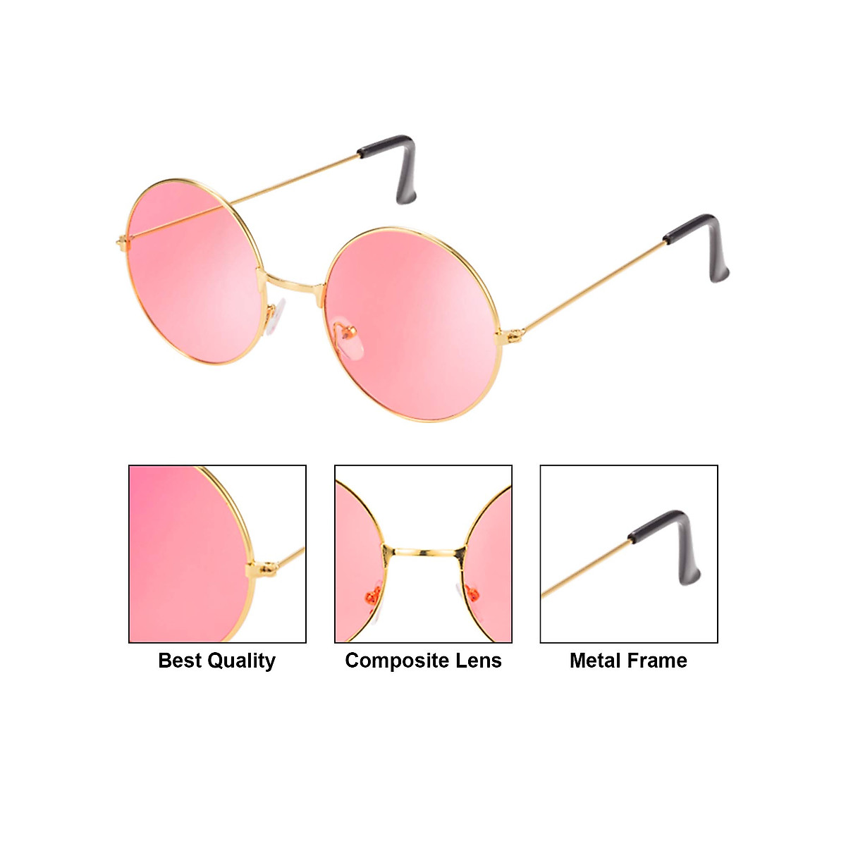Blulu 18 Pairs Hippie Round Sunglasses for Women Men Bulk Retro Circle Hippie Glasses Metal Frame for Disco Party Accessory