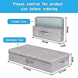 TheElves Under Bed Storage With Lids,2 Pack Foldable Stackable Underbed Storage Containers with 3 Handles,Under Bed Storage Drawer for Clothes Books Toys Shoes Pillows-Grey
