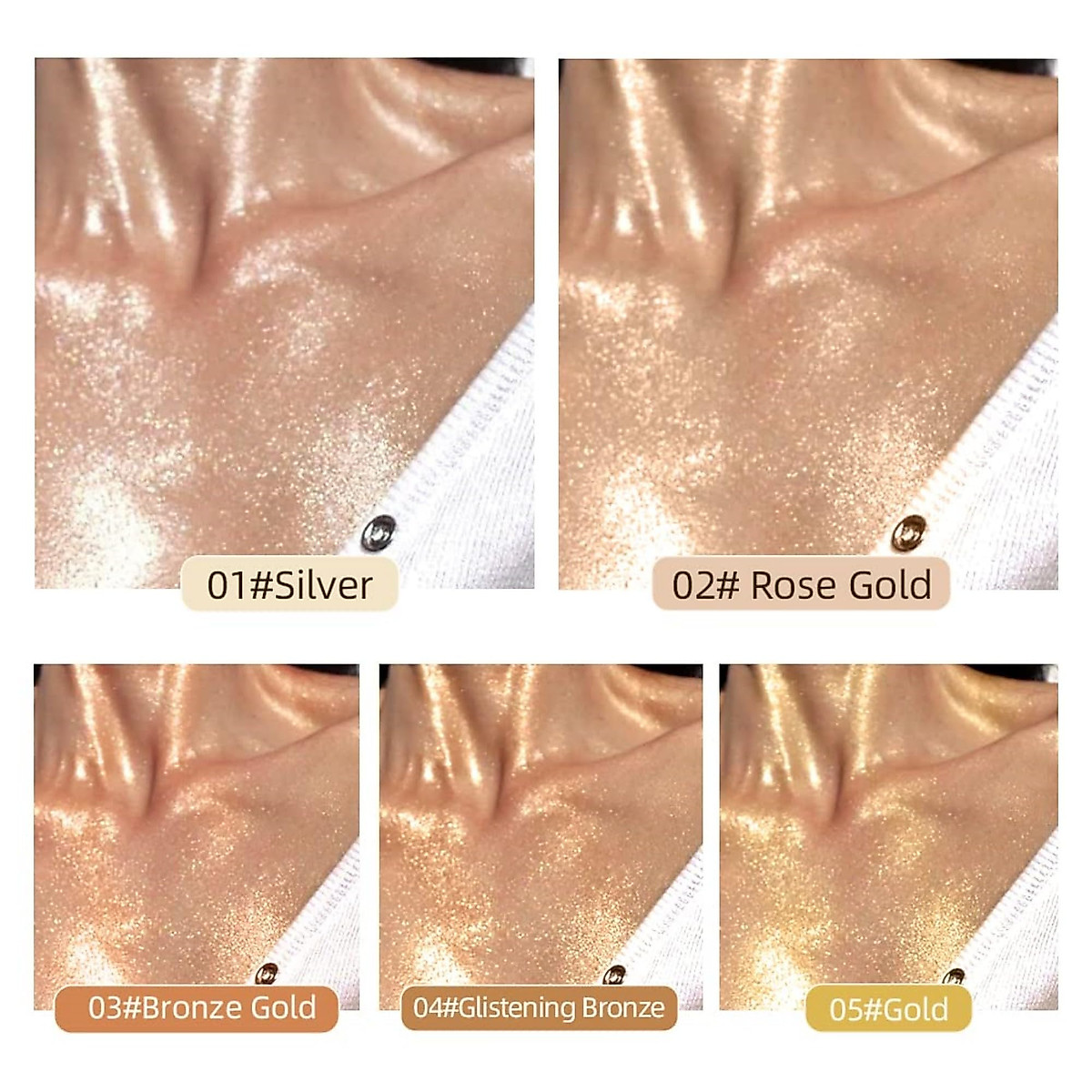 Melemando Moisturizing Body Luminizers 5 Colors Smooth and Shimmer Body Oil Long Lasting Liquid Body Highlighter for Face & Body & Leg (40ml, 03 Bronze Gold)