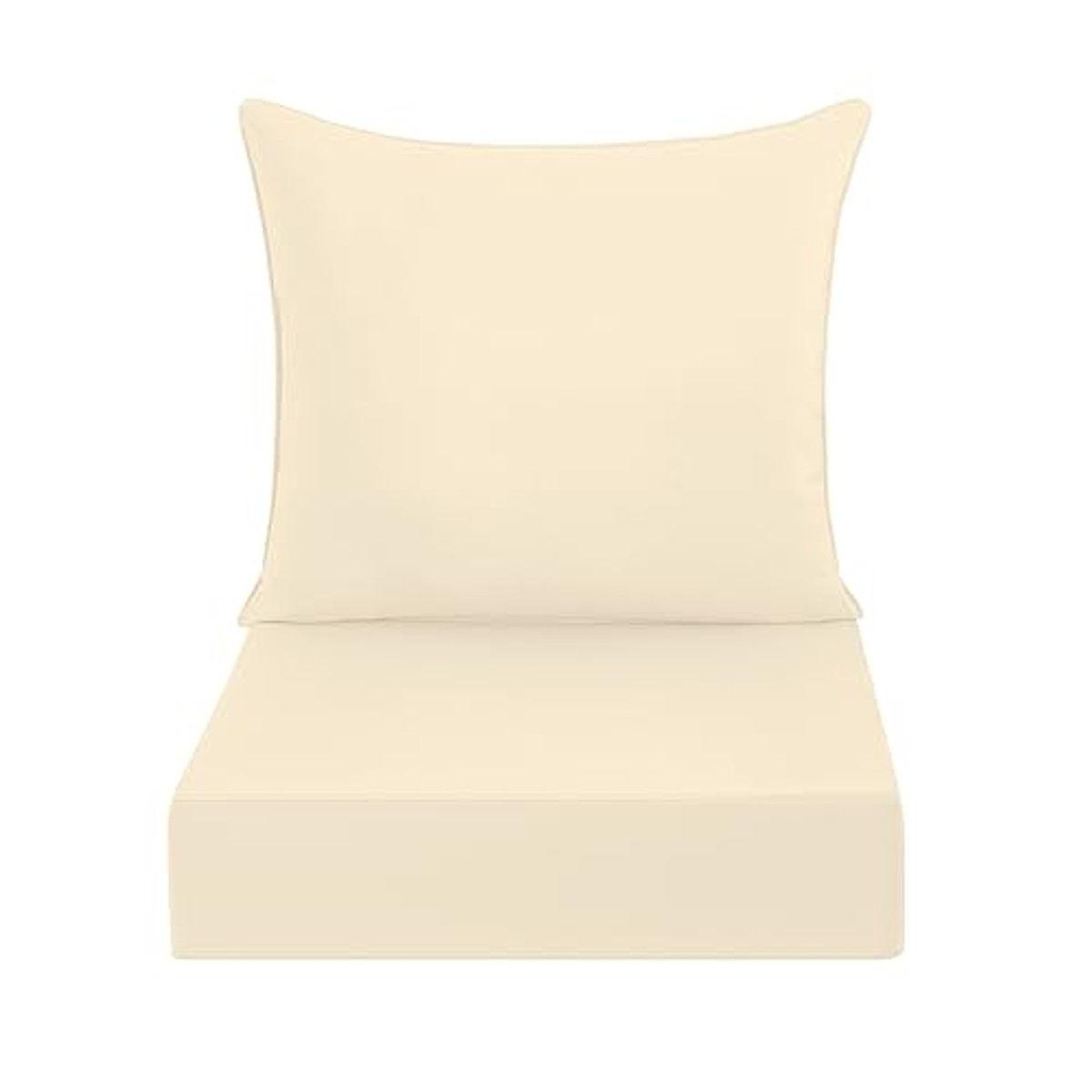 downluxe Outdoor Deep Seat Cushions Set, Waterproof Memory Foam Patio Furniture Cushions with Zipper for Outdoor Chair Sofa, 24" x 24", Beige, 2 Piece Set