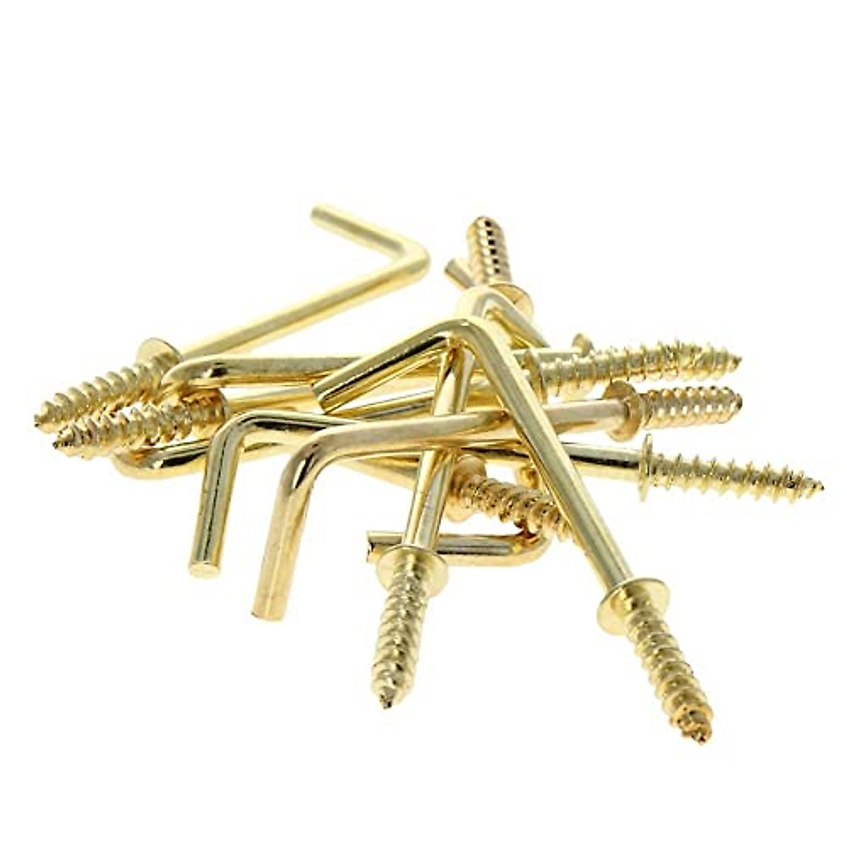 Yinpecly 30pcs 70mm Length Copper Plated Self-Tapping Right-Angle L Shape Screw Hook for Home, Workplace, Office Gold Tone