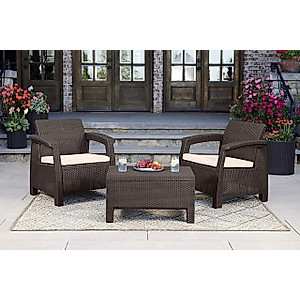 Keter Corfu Coffee Table Modern All Weather Outdoor Patio Garden Backyard Furniture, Brown