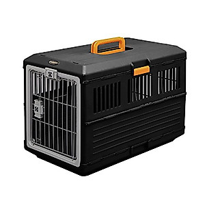 Iris Ohyama, Dog crate/Cage, Transport Box for Dogs, Cats, 2 Doors, Clips, and Safety Latch, Plastic (PP) BPA Free, L68.6 x W40.3 x H47.8 cm, Train, Car and Airplane, FC-670, Black