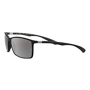 Ray-Ban Men's RB4179 Liteforce Square Sunglasses, Matte Black/Polarized Grey Mirrored Gradient Silver, 62 mm