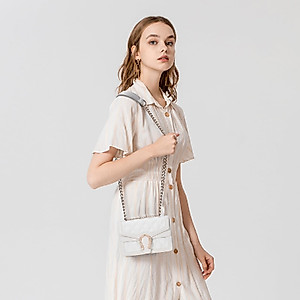 Aiqudou Quilted Crossbody Shoulder Bag for Women - Small Denim Chain Purse Leather Strap Fashion Casual Messenger Purse Bag(Mini White)