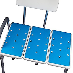 3 PCS Tub Transfer Bench Cushion with Adhesive Soft Waterproof Slip-Resistant Shower Chair Bath Shower Bench Mat, Shower Seat Pad with Holes, 15x7.6 in, Blue