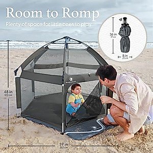 POP 'N GO PLAYPEN - Indoor & Outdoor Baby Playpen for Babies and Toddlers - Baby Beach Tent, Foldable, Portable W/Canopy, Travel Bag, & Mosquito Net - Pop Up Pack and Play Tent (Anchor Grey)