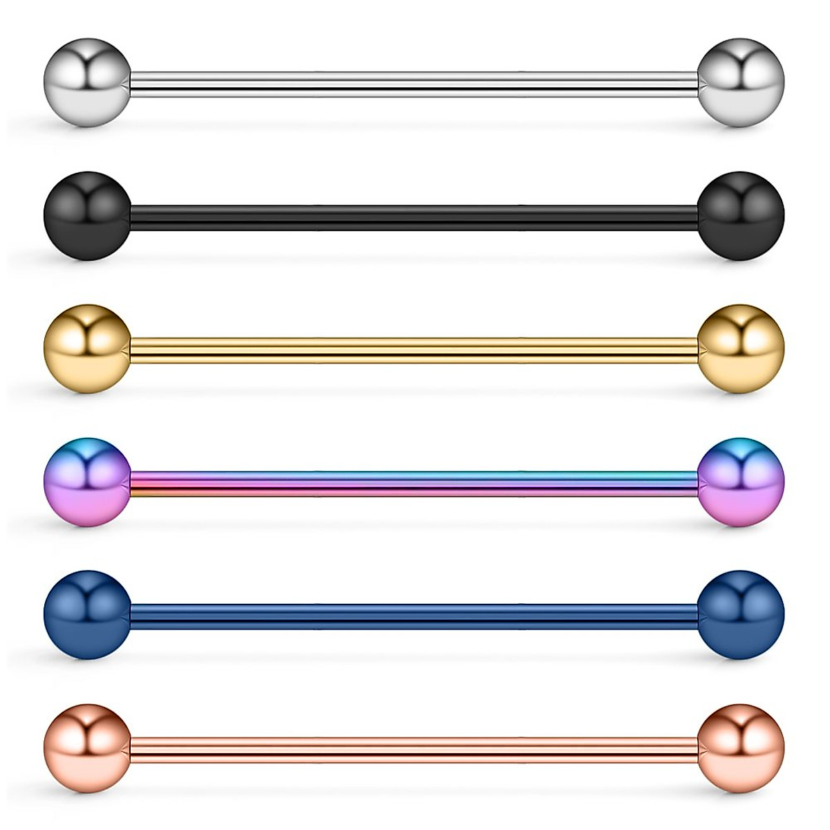 Ruifan 6PCS 14 Gauge Industrial Barbell Cartilage Earring Body Piercing Jewelry 1 3/8 Inch(35mm) With Balls